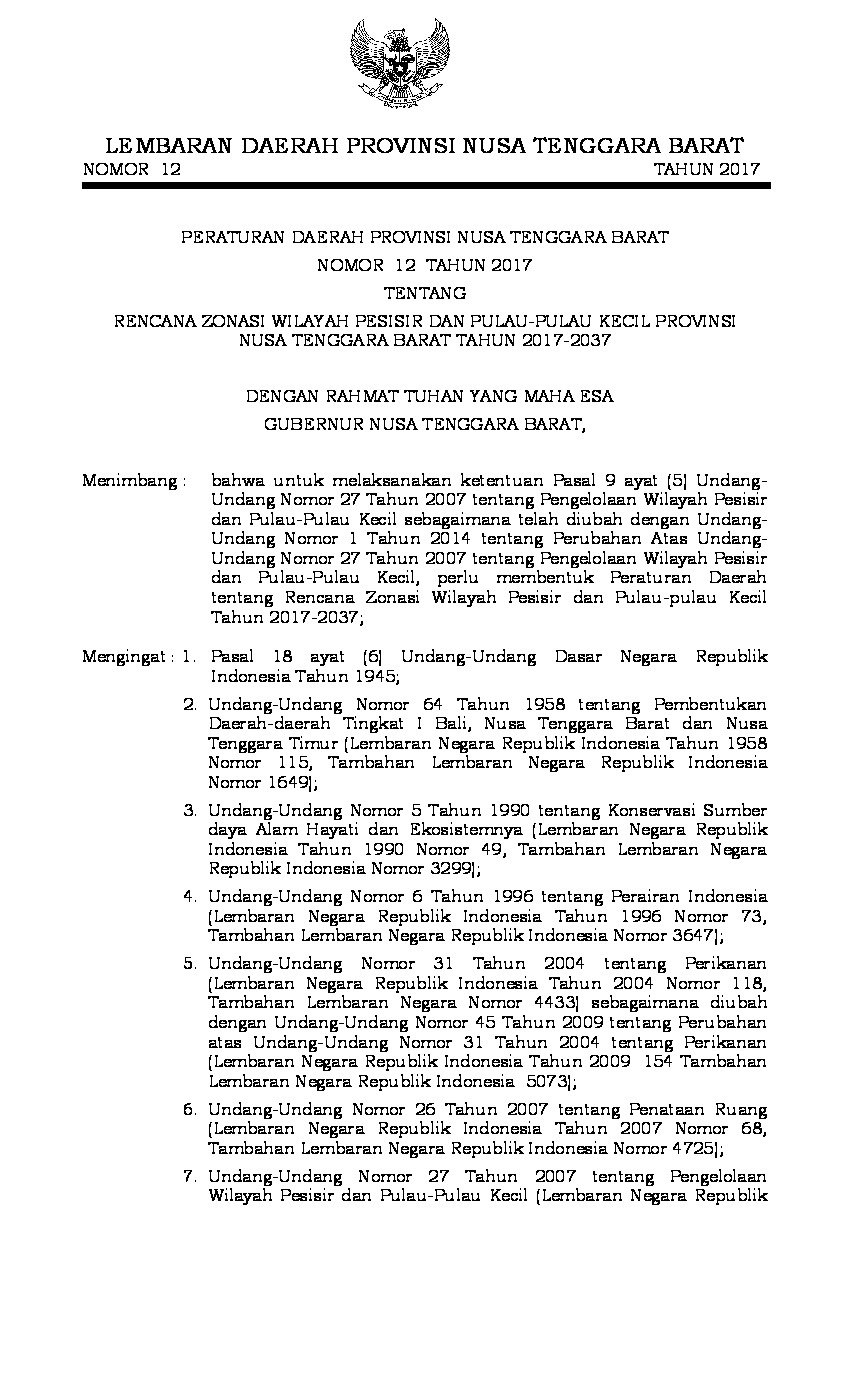 Peraturan Daerah Provinsi Nusa Tenggara Barat No 12 tahun 2017 tentang ...