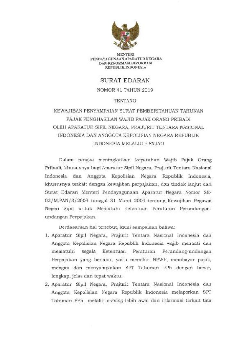 Surat Edaran Menteri Negara Pendayagunaan Aparatur Negara dan Reformasi Birokrasi No 41 tahun ...