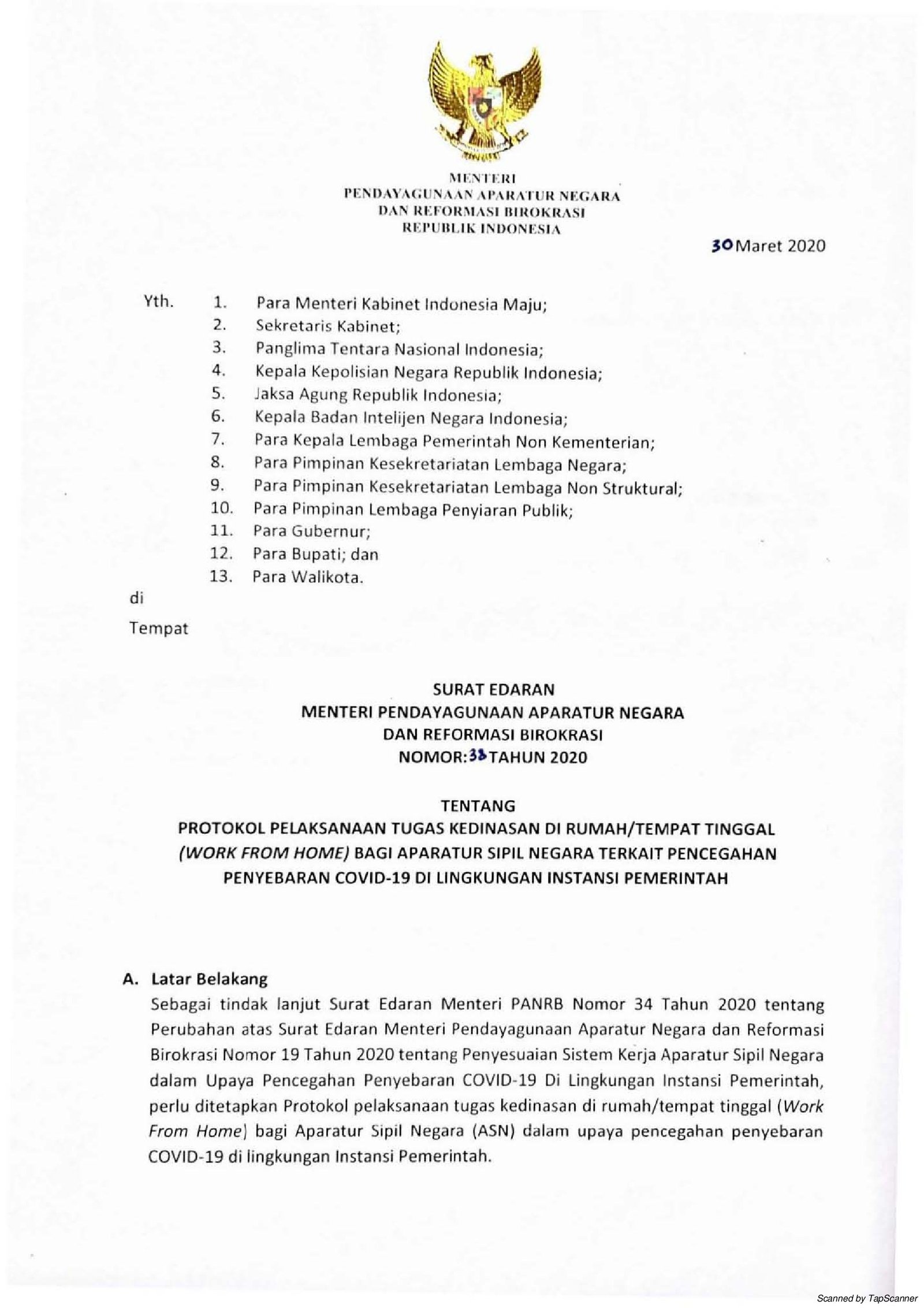 Surat Edaran Menteri Negara Pendayagunaan Aparatur Negara Dan Reformasi Birokrasi No 38 Tahun 