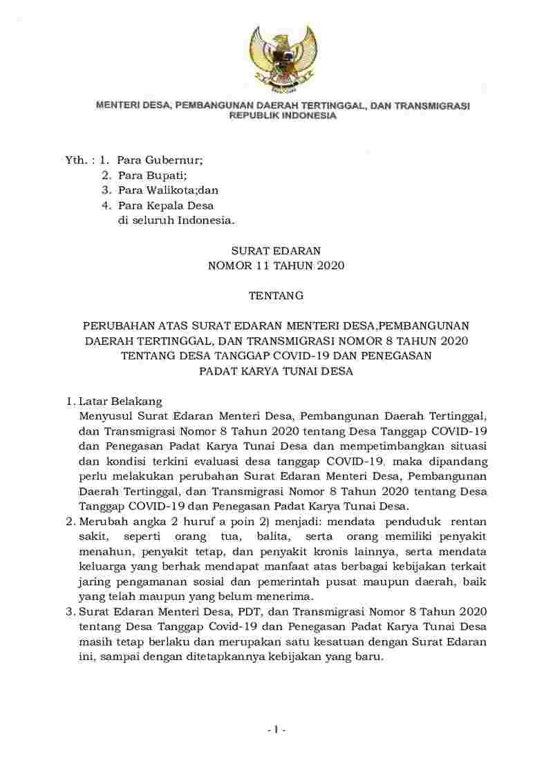 Surat Edaran Menteri Desa, Pembangunan Daerah Tertinggal, dan ...