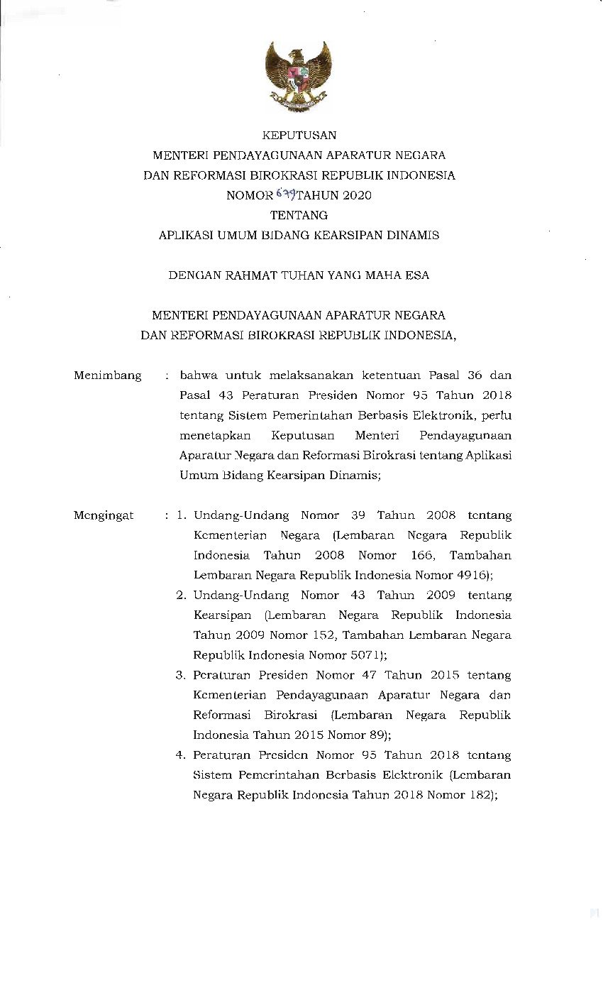 Keputusan Menteri Negara Pendayagunaan Aparatur Negara dan Reformasi Birokrasi No 679 tahun 2020 ...