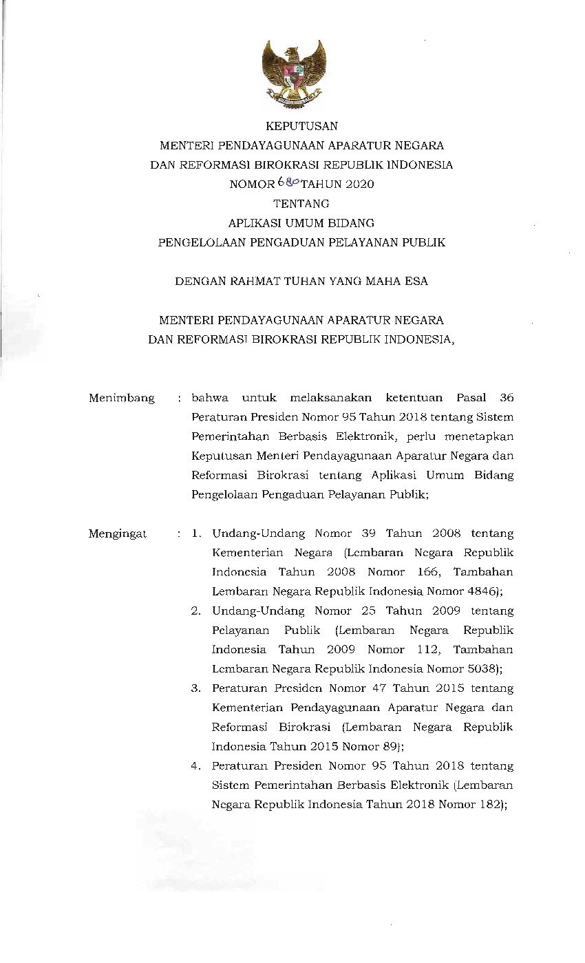 Keputusan Menteri Negara Pendayagunaan Aparatur Negara dan Reformasi Birokrasi No 680 tahun 2020 ...