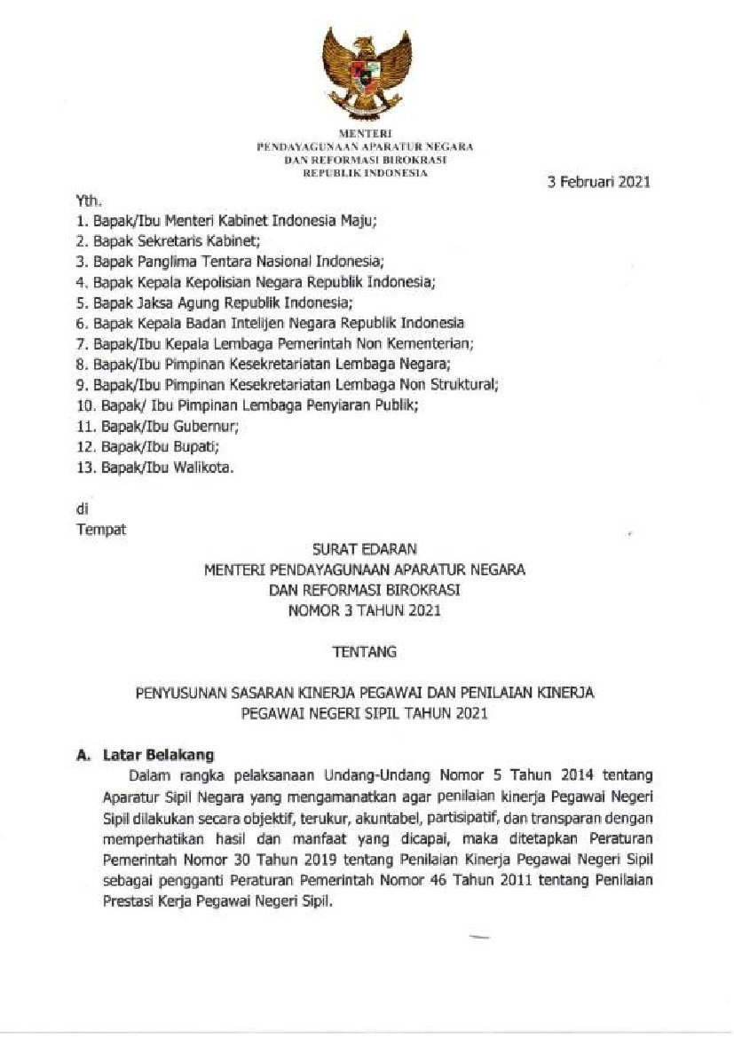 Surat Edaran Menteri Negara Pendayagunaan Aparatur Negara dan Reformasi Birokrasi No 3 tahun ...