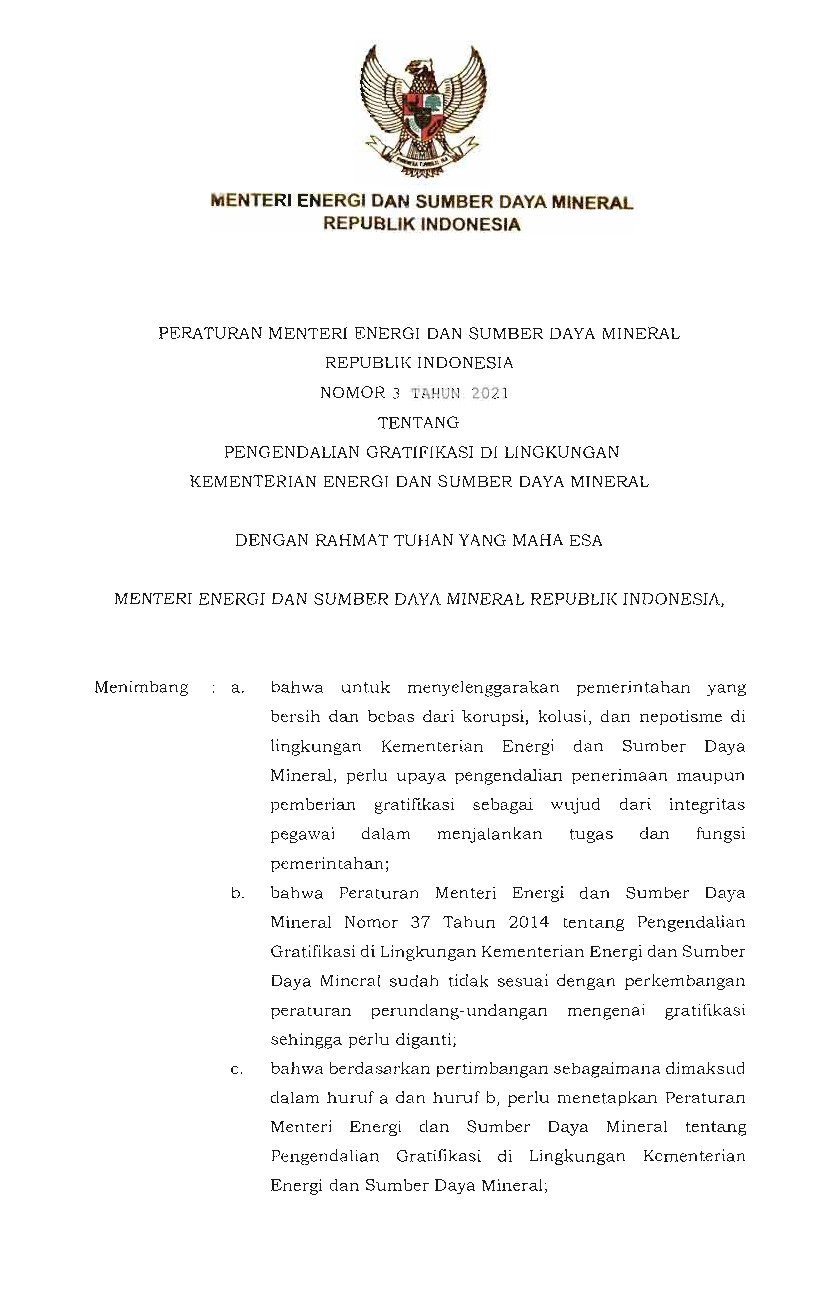 Peraturan Menteri Energi dan Sumber Daya Mineral No 3 tahun 2021 tentang Pengendalian ...