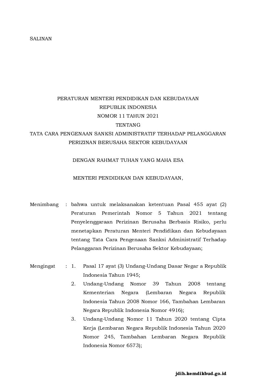 Peraturan Menteri Pendidikan, Kebudayaan, Riset, dan Teknologi (Dikbudristek) No 11 tahun 2021 ...