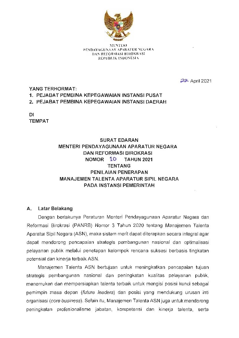 Surat Edaran Menteri Negara Pendayagunaan Aparatur Negara dan Reformasi Birokrasi No 10 tahun ...