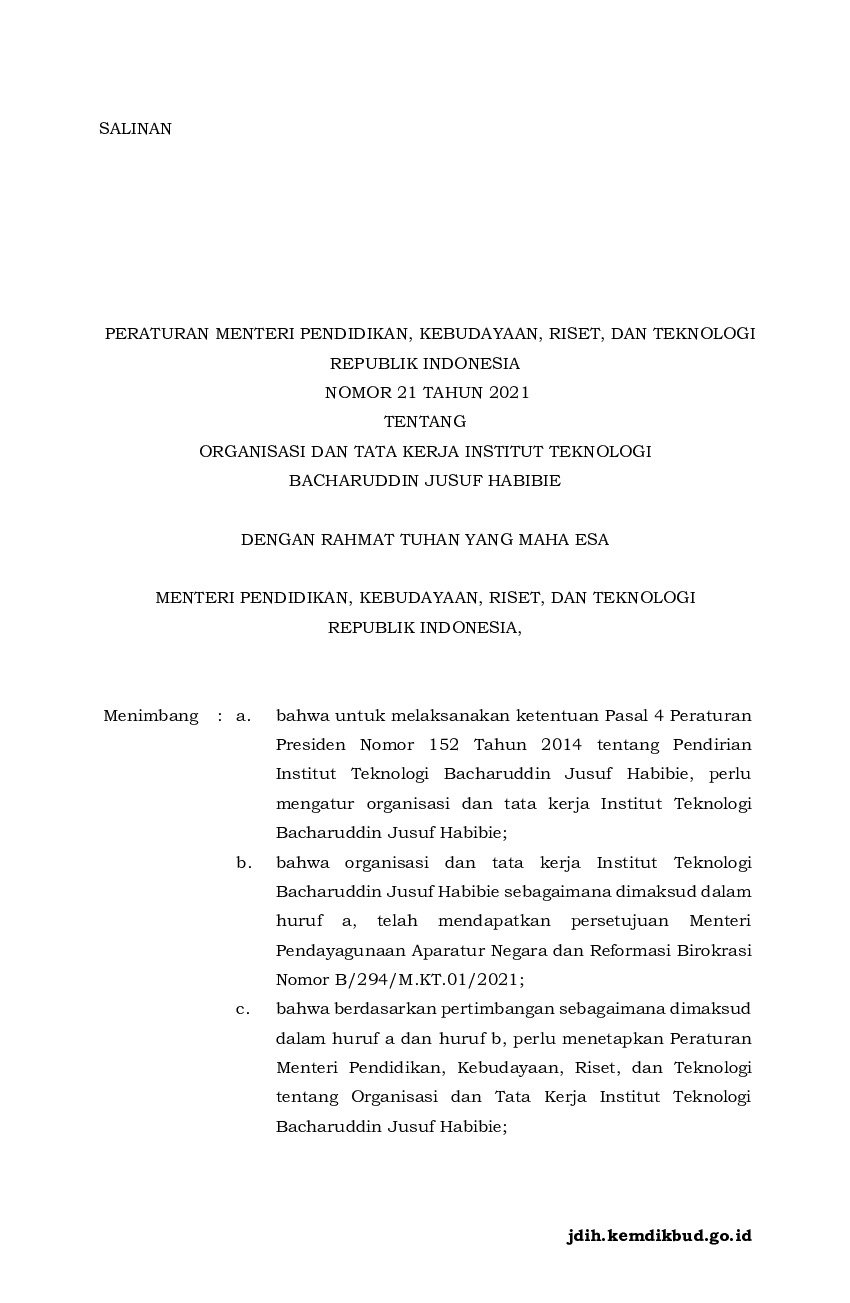 Peraturan Menteri Pendidikan, Kebudayaan, Riset, dan Teknologi (Dikbudristek) No 21 tahun 2021 ...
