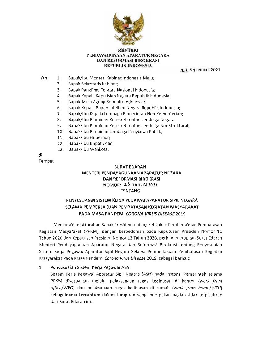 Surat Edaran Menteri Negara Pendayagunaan Aparatur Negara dan Reformasi Birokrasi No 23 tahun ...