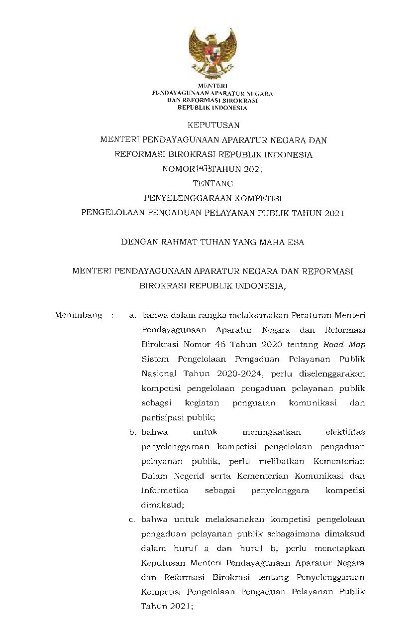 Keputusan Menteri Negara Pendayagunaan Aparatur Negara dan Reformasi Birokrasi No 1473 tahun ...