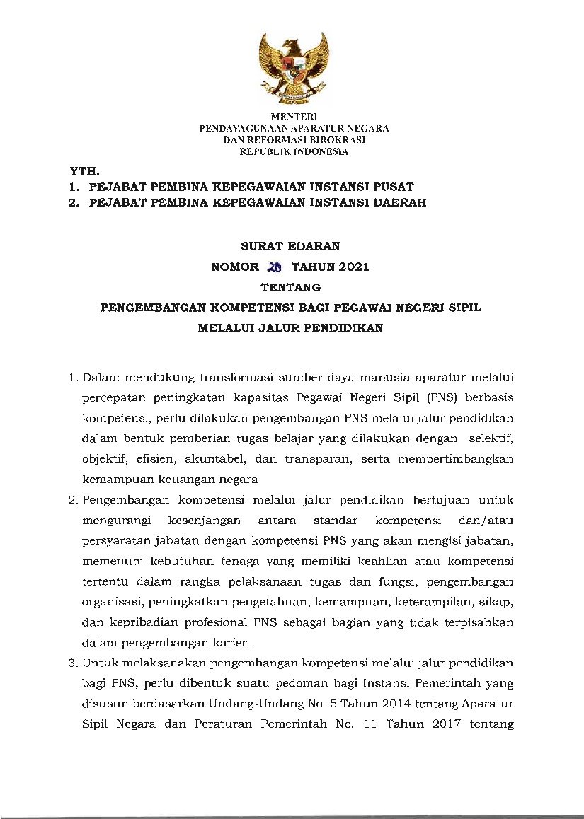 Surat Edaran Menteri Negara Pendayagunaan Aparatur Negara dan Reformasi Birokrasi No 28 tahun ...