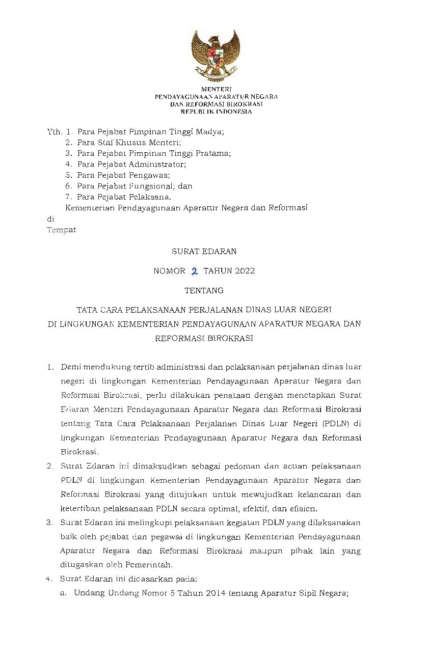 Surat Edaran Menteri Negara Pendayagunaan Aparatur Negara dan Reformasi Birokrasi No 2 tahun ...
