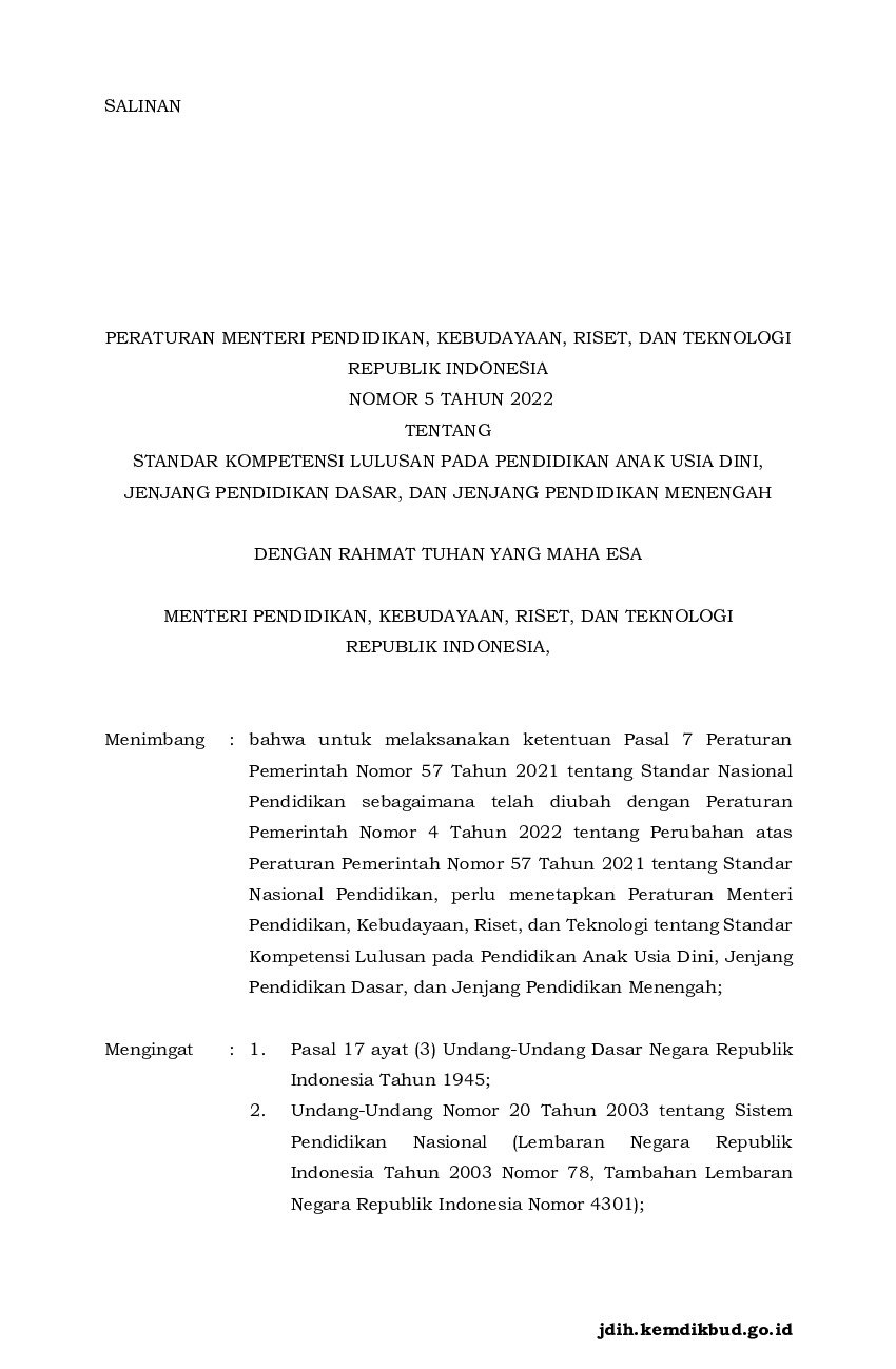 Peraturan Menteri Pendidikan Kebudayaan Riset Dan Teknologi