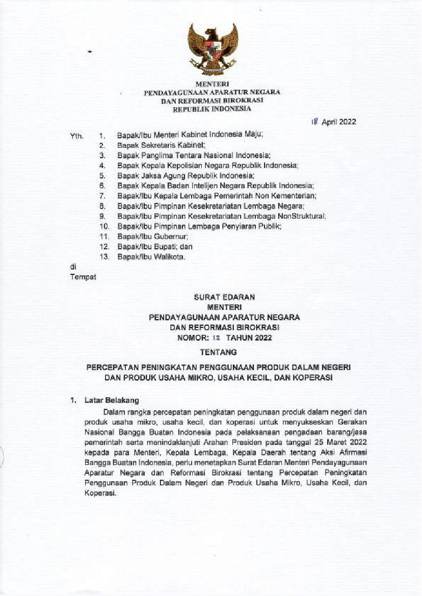 Surat Edaran Menteri Negara Pendayagunaan Aparatur Negara dan Reformasi ... Surat Edaran Menteri Negara Pendayagunaan Aparatur Negara dan Reformasi ...