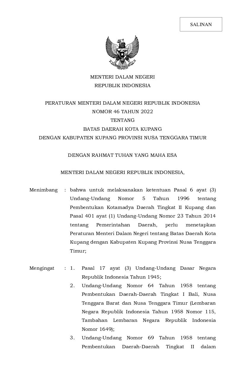 Peraturan Menteri Dalam Negeri No 46 tahun 2022 tentang Batas Daerah ... Peraturan Menteri Dalam Negeri No 46 tahun 2022 tentang Batas Daerah ...