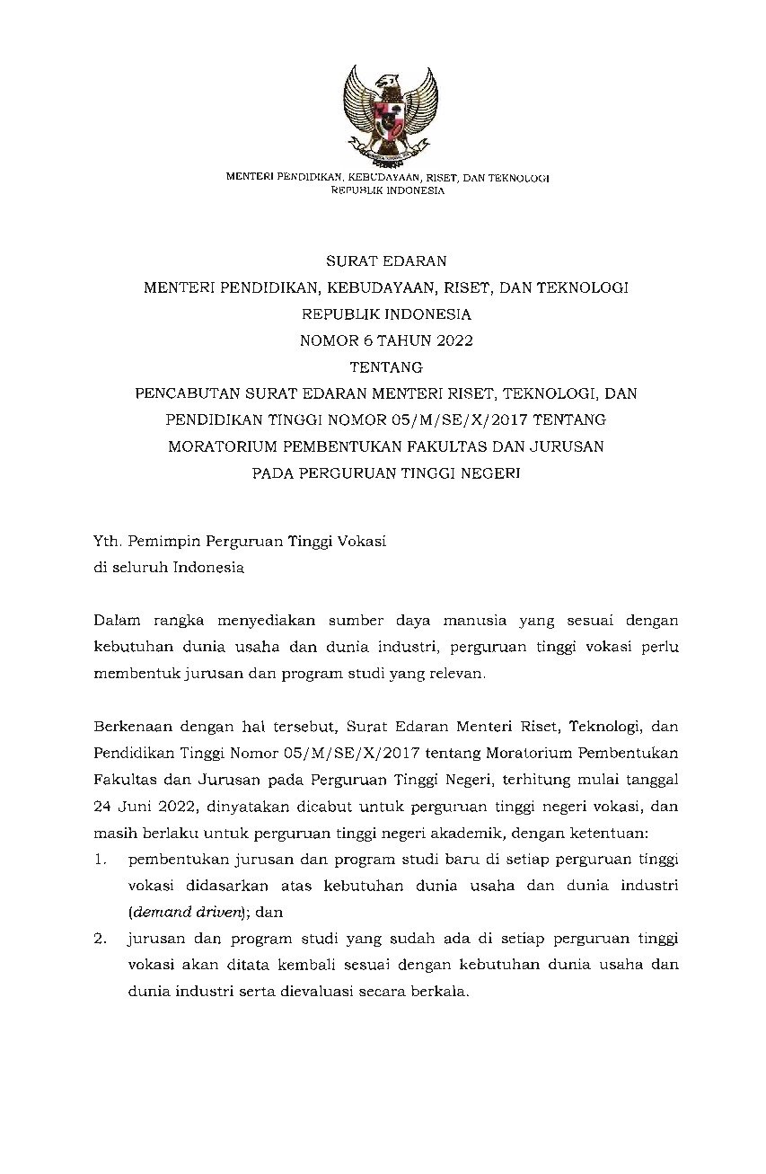 Surat Edaran Menteri Pendidikan dan Kebudayaan No 6 tahun 2022 tentang Pencabutan Surat Edaran ...