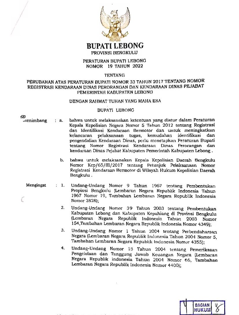 Peraturan Bupati Lebong No 19 tahun 2022 tentang Perubahan atas ...
