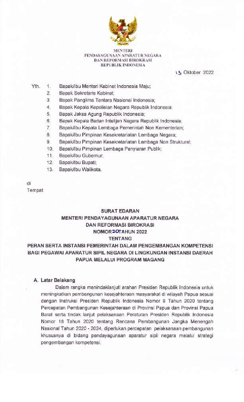 Surat Edaran Menteri Negara Pendayagunaan Aparatur Negara dan Reformasi Birokrasi No 20 tahun ...