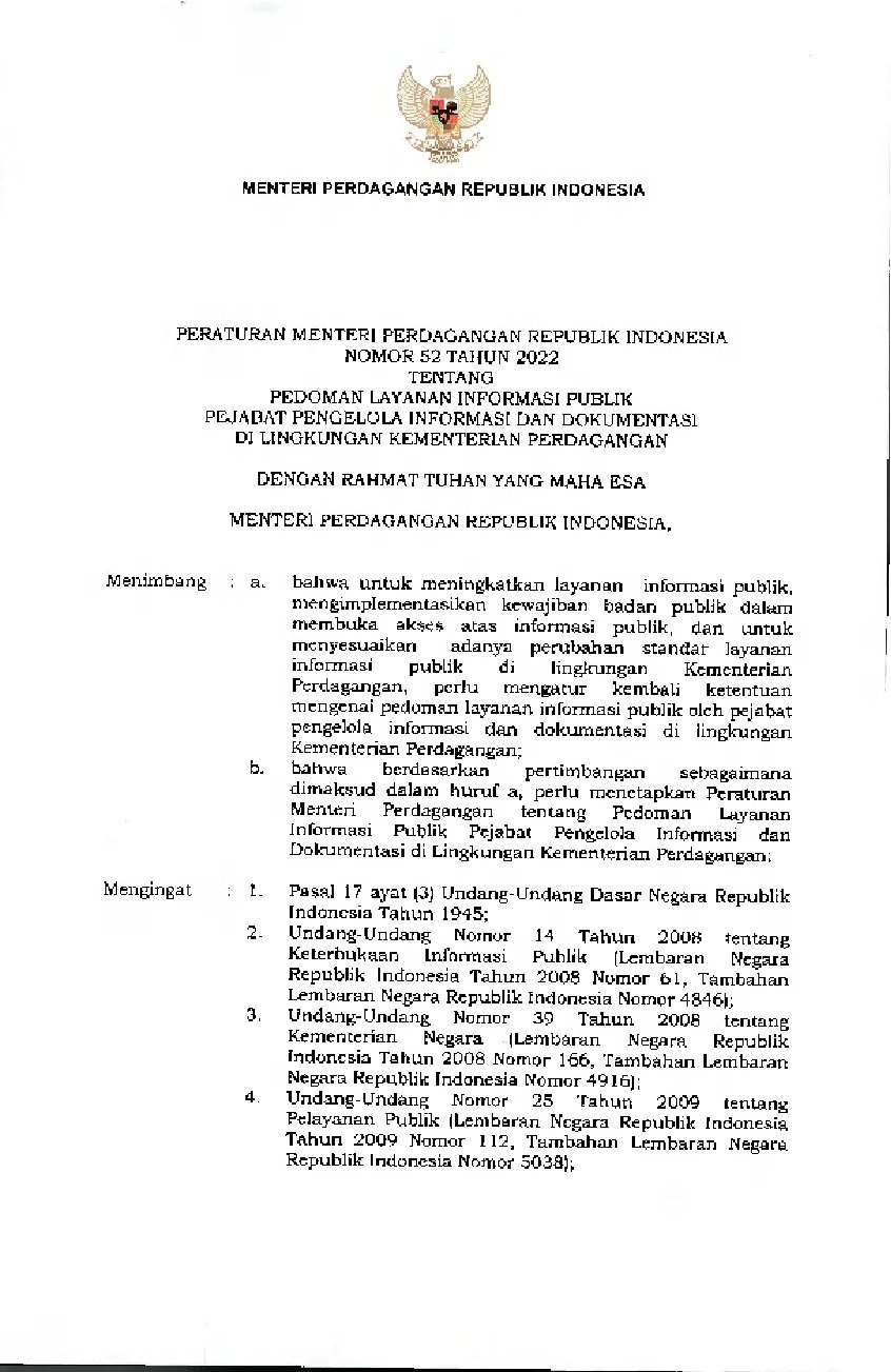 Peraturan Menteri Perdagangan No 52 tahun 2022 tentang Pedoman Layanan ... Peraturan Menteri Perdagangan No 52 tahun 2022 tentang Pedoman Layanan ...