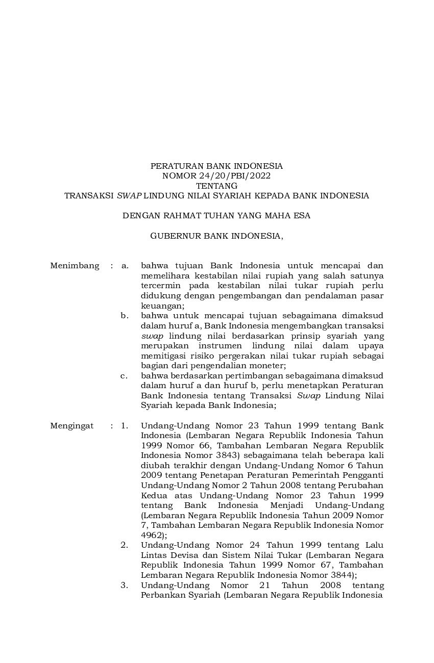 Peraturan Bank Indonesia (BI) No 24/20/PBI/2022 tahun 2022 tentang ... Peraturan Bank Indonesia (BI) No 24/20/PBI/2022 tahun 2022 tentang ...
