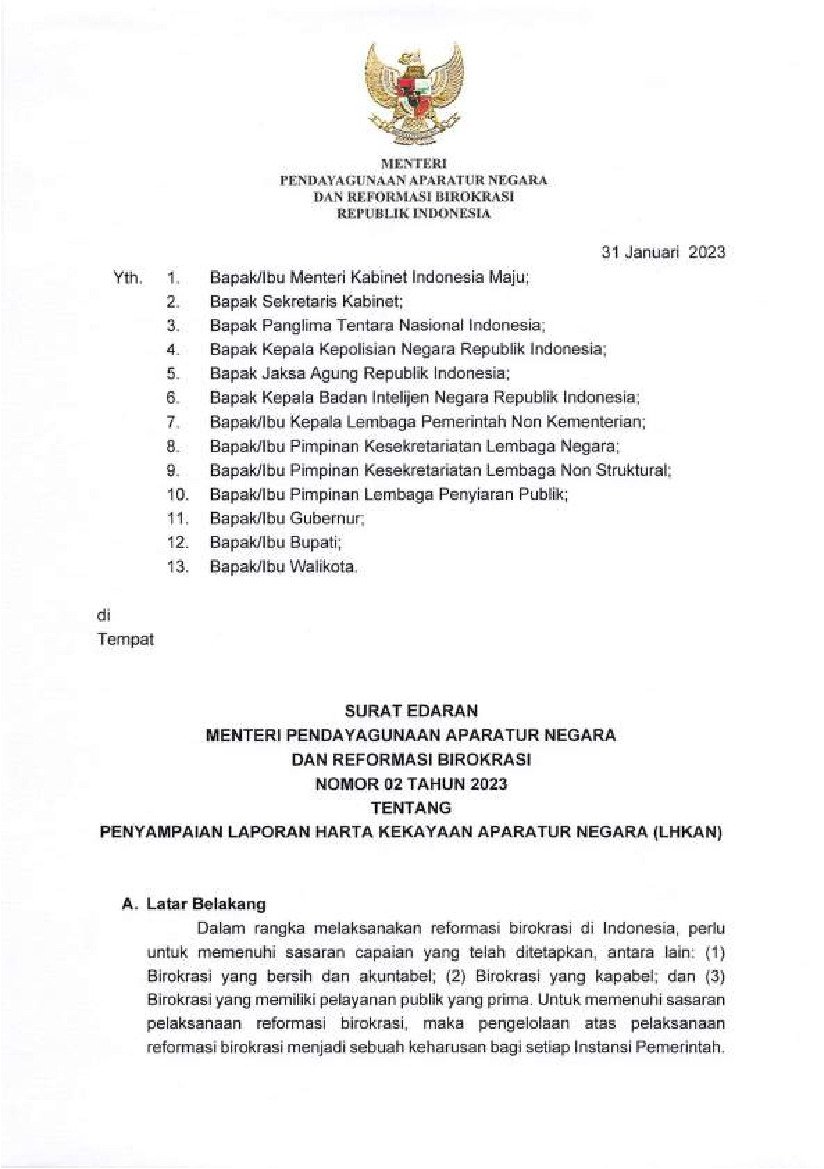 Surat Edaran Menteri Negara Pendayagunaan Aparatur Negara dan Reformasi Birokrasi No 2 tahun ...