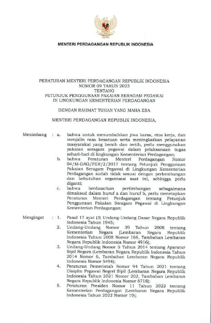 Peraturan Menteri Perdagangan No 9 Tahun 2023 Tentang Petunjuk