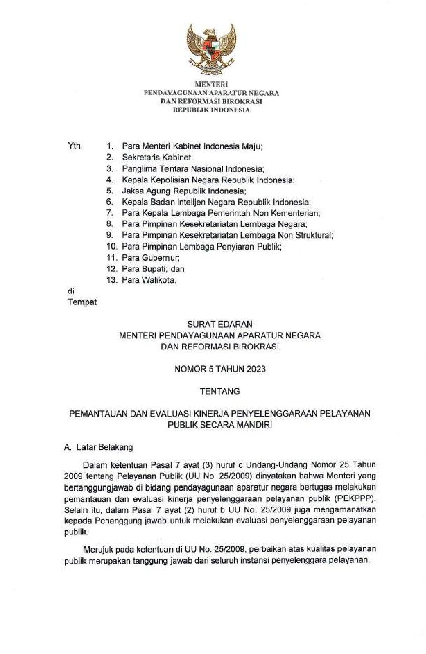 Surat Edaran Menteri Negara Pendayagunaan Aparatur Negara dan Reformasi Birokrasi No 5 tahun ...