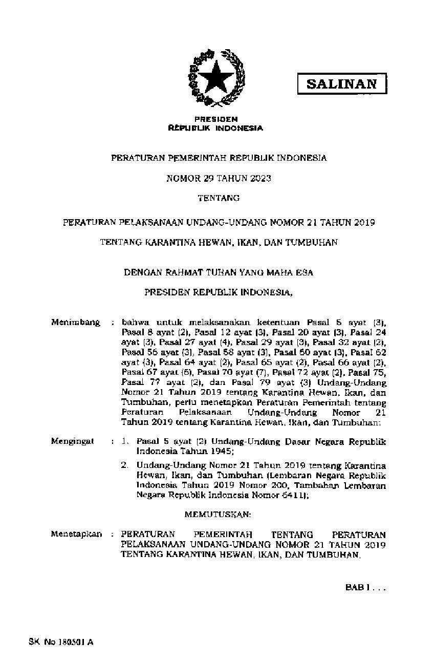 Peraturan Pemerintah No 29 Tahun 2023 Tentang Peraturan Pelaksanaan