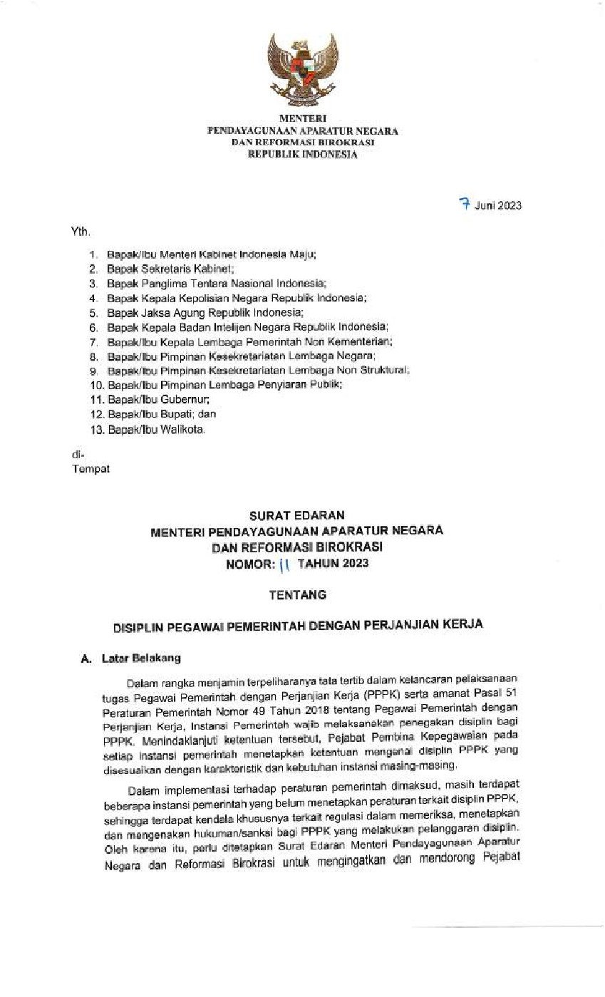 Surat Edaran Menteri Negara Pendayagunaan Aparatur Negara dan Reformasi Birokrasi No 11 tahun ...
