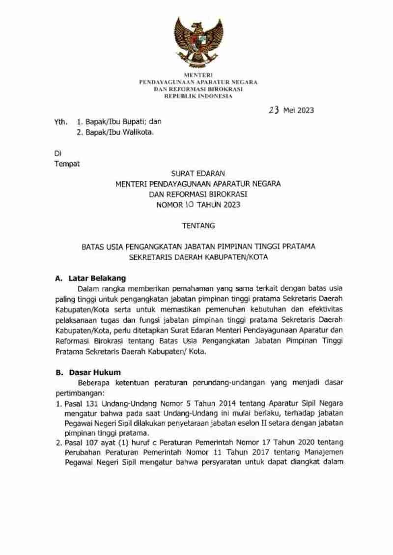 Surat Edaran Menteri Negara Pendayagunaan Aparatur Negara dan Reformasi Birokrasi No 10 tahun ...