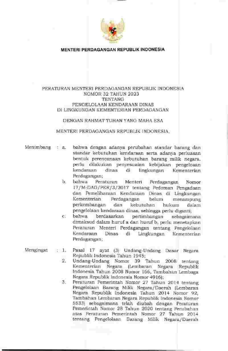 Peraturan Menteri Perdagangan No 32 tahun 2023 tentang Pengelolaan ... Peraturan Menteri Perdagangan No 32 tahun 2023 tentang Pengelolaan ...