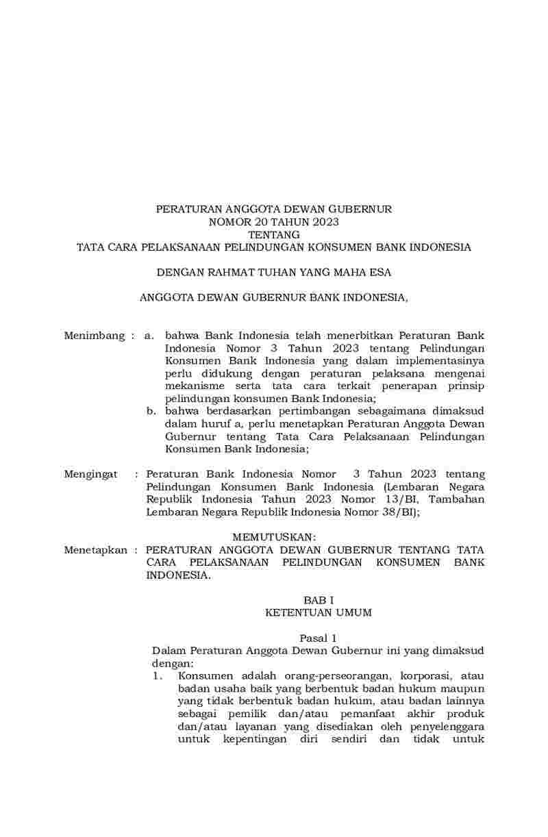 Peraturan Anggota Dewan Gubernur Bank Indonesia No 20 tahun 2023 ... Peraturan Anggota Dewan Gubernur Bank Indonesia No 20 tahun 2023 ...