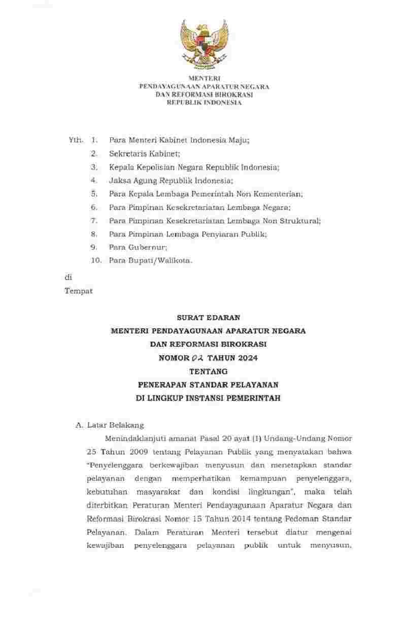 Surat Edaran Menteri Negara Pendayagunaan Aparatur Negara dan Reformasi Birokrasi No 2 tahun ...