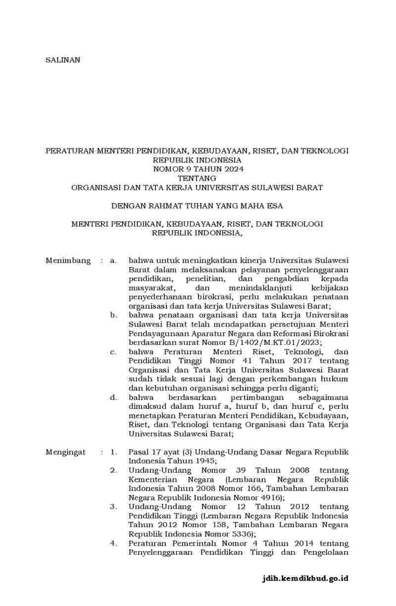 Peraturan Menteri Pendidikan, Kebudayaan, Riset, dan Teknologi (Dikbudristek) No 9 tahun 2024 ...