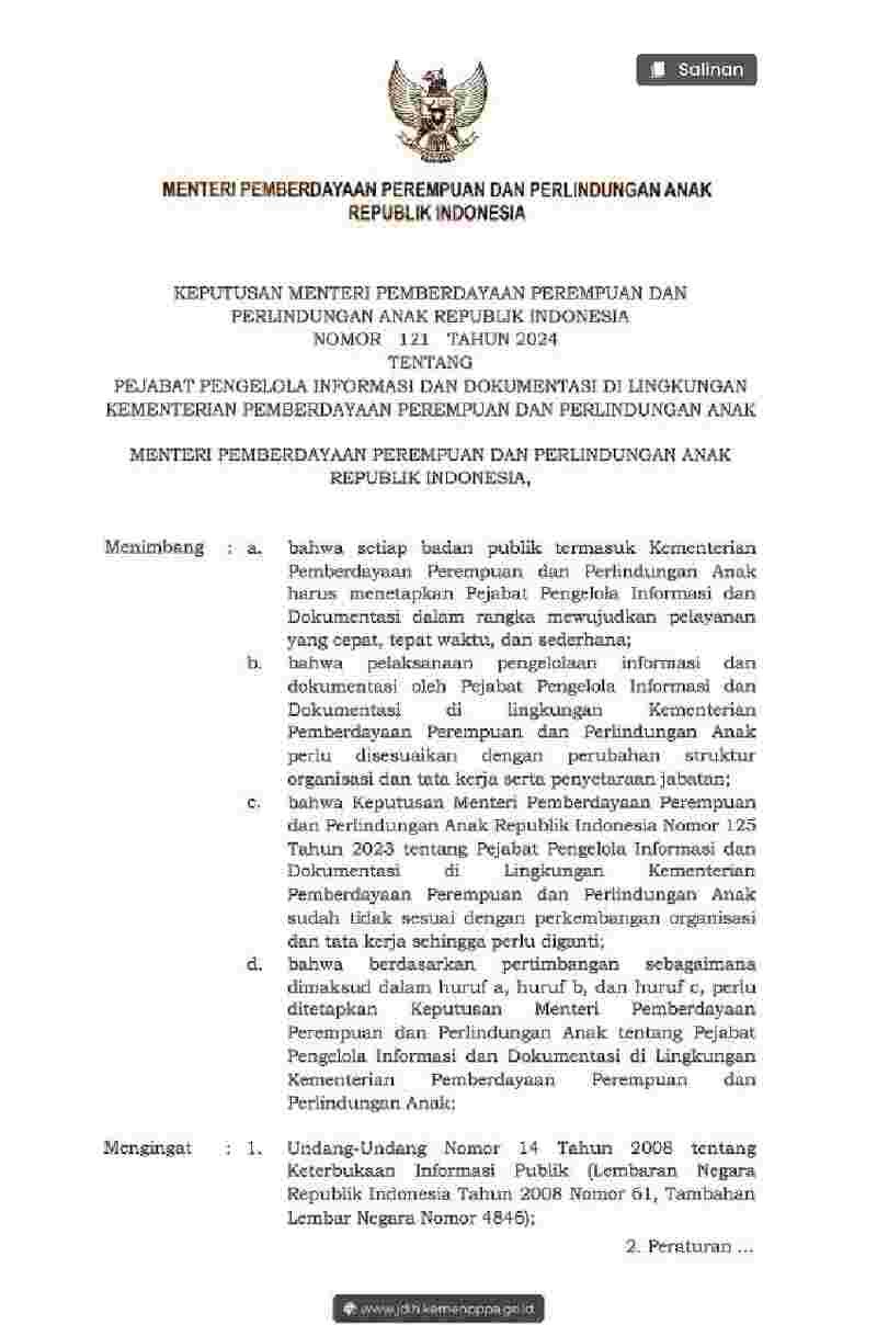 Keputusan Menteri Pemberdayaan Perempuan Dan Perlindungan Anak No 121 ... Keputusan Menteri Pemberdayaan Perempuan Dan Perlindungan Anak No 121 ...