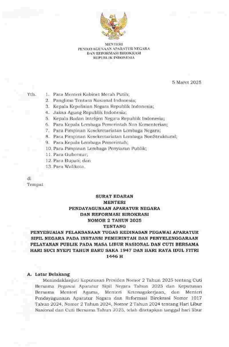 Surat Edaran Menteri Negara Pendayagunaan Aparatur Negara dan Reformasi Birokrasi No 2 tahun ...