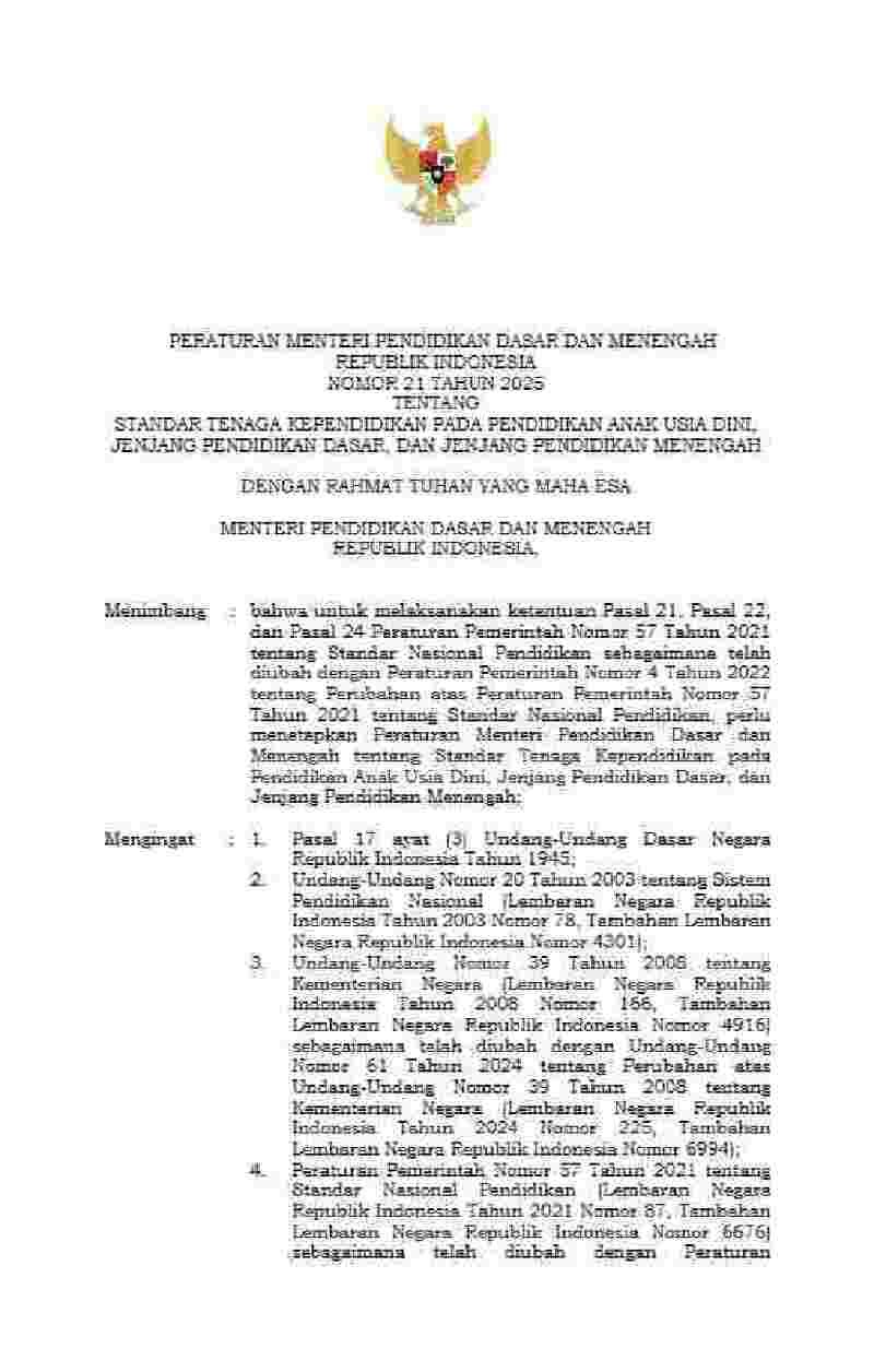 Peraturan Menteri Pendidikan Dasar dan Menengah No 21 tahun 2025 ...