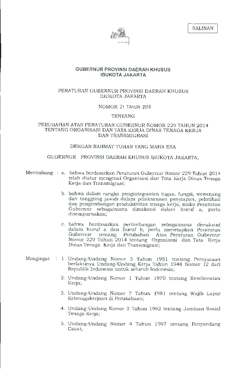 Peraturan Gubernur DKI Jakarta No 21 tahun 2016 tentang Perubahan Atas ... Peraturan Gubernur DKI Jakarta No 21 tahun 2016 tentang Perubahan Atas ...
