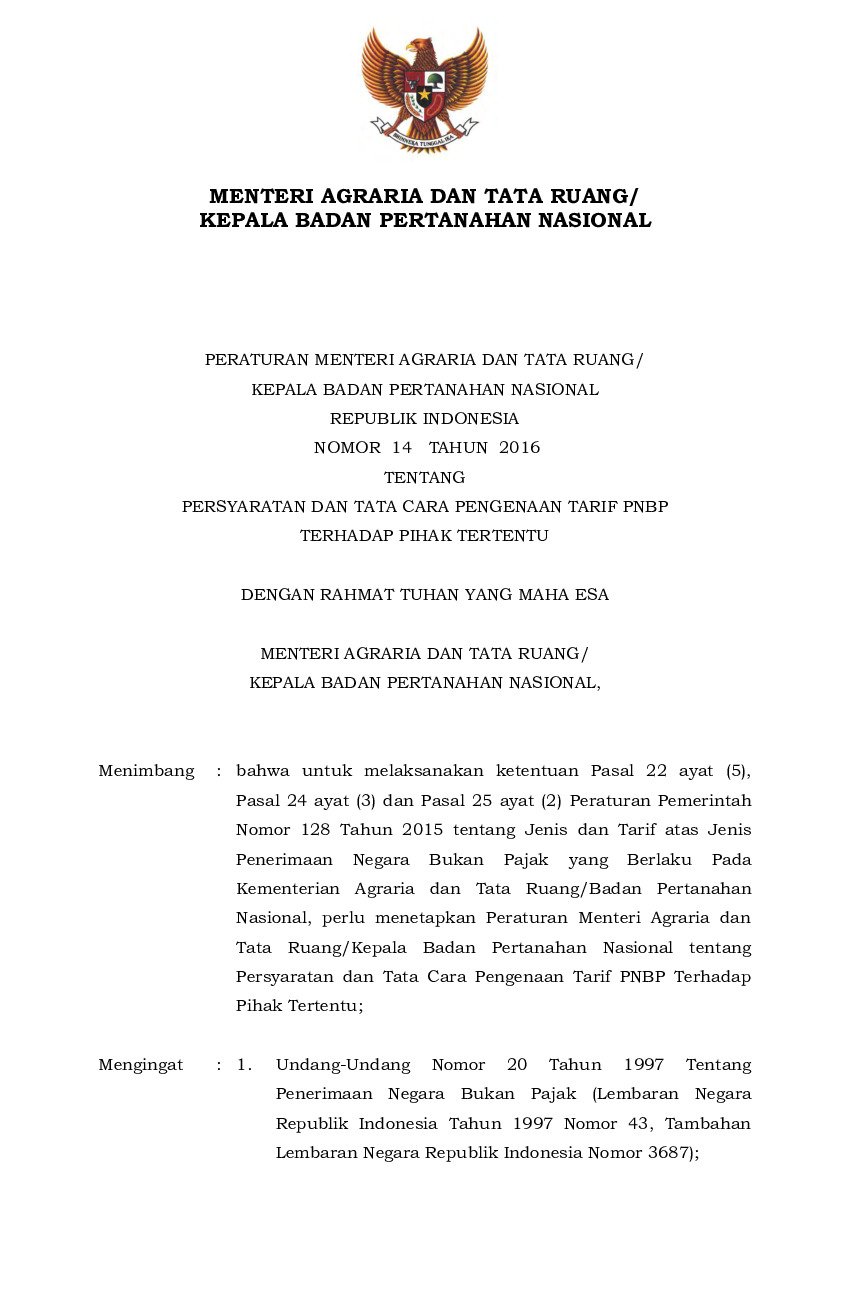 Peraturan Menteri Agraria dan Tata Ruang/ Kepala Badan Pertanahan ...